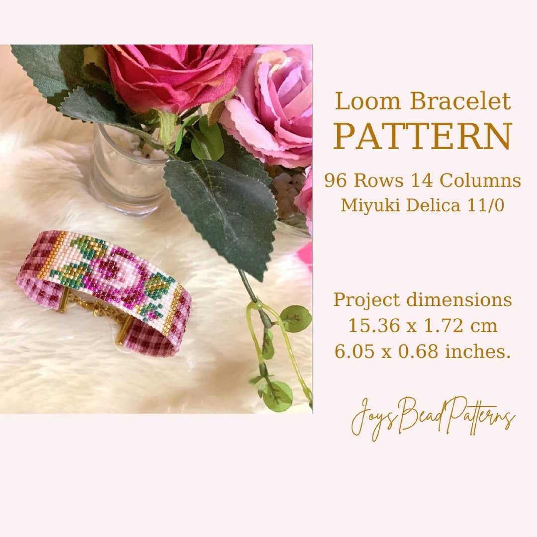 Plaid Pink Rose Loom or Square Stitch Bead Bracelet Miyuki PDF Pattern ...
