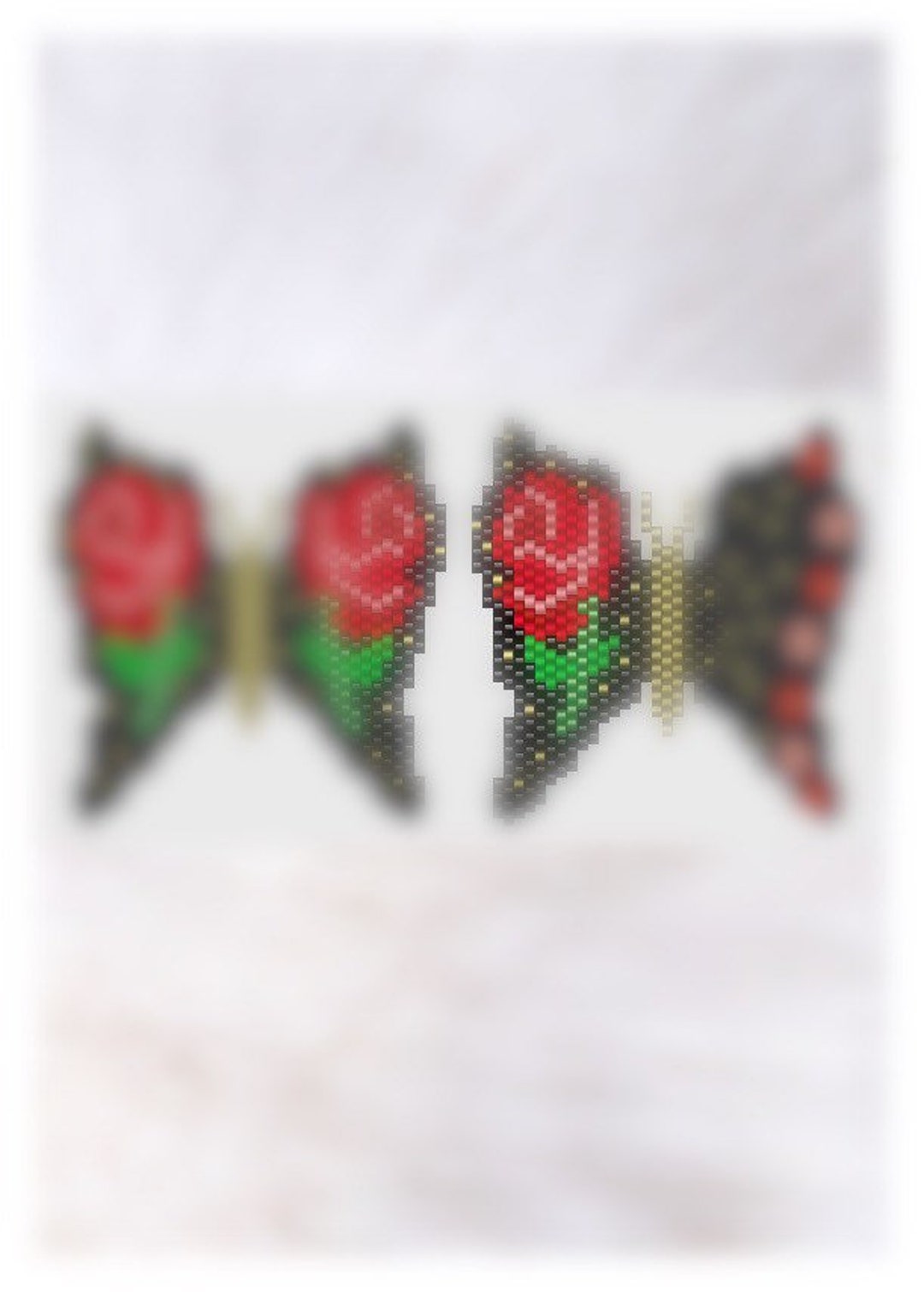 2 Pcs.red Rose Brick Stitch Butterfly Bead Pattern With Miyuki Delica ...