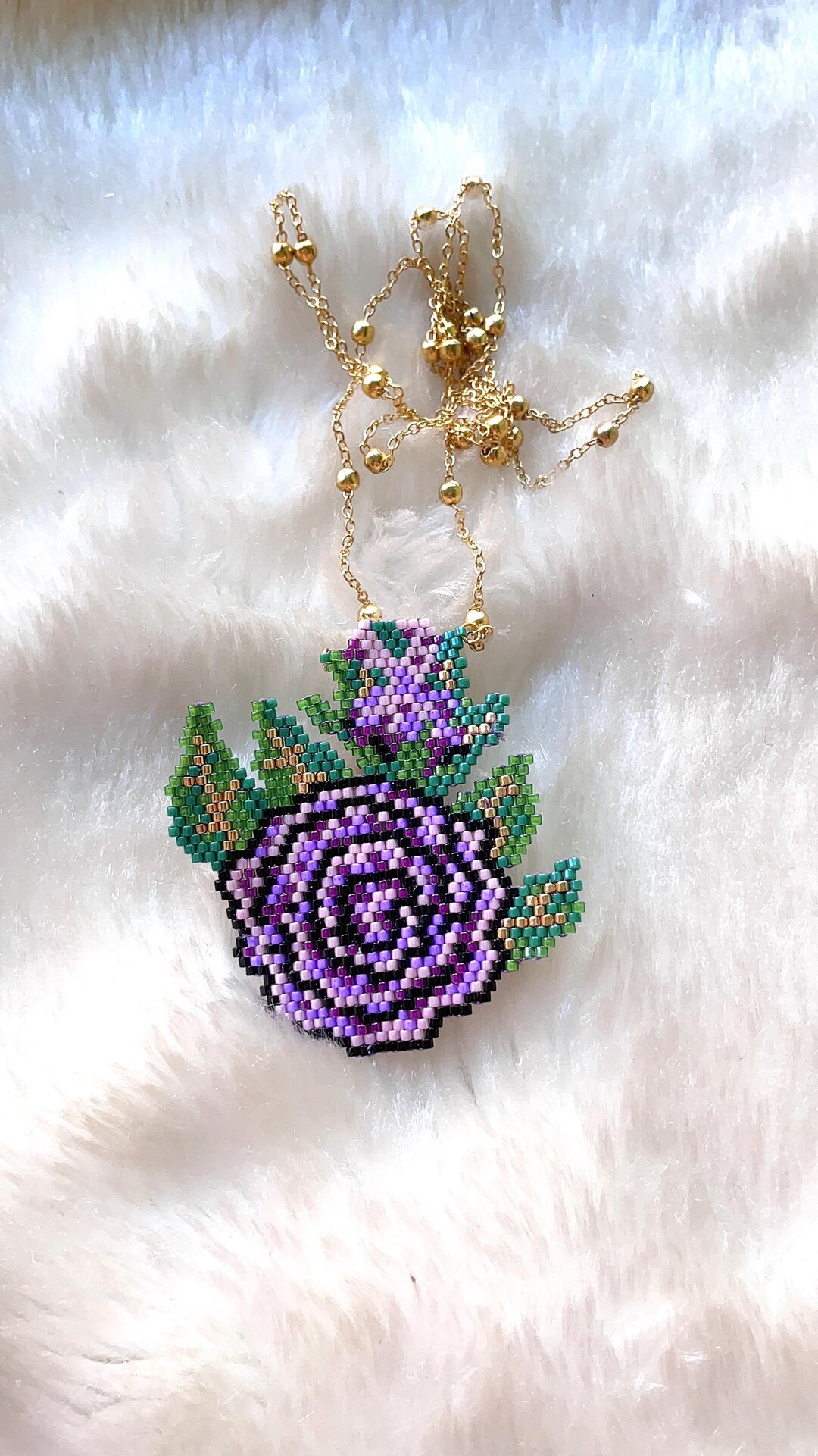 Brick Stitch Purple Rose Beading Pendant PDF Digital Pattern. - Etsy
