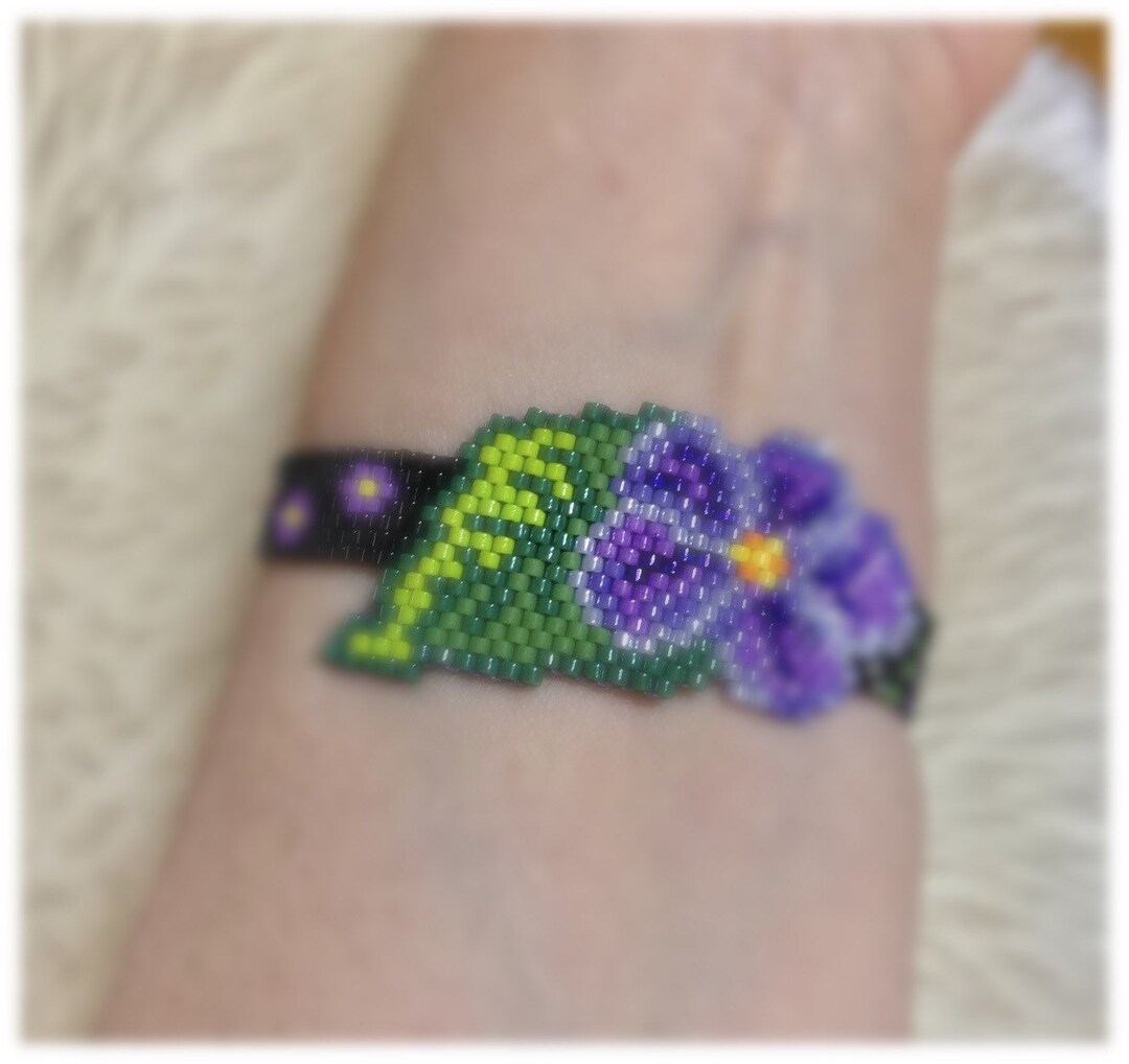 2.pcs Brick Stitch and Peyote Purple Flower Bracelet and Earrings ...