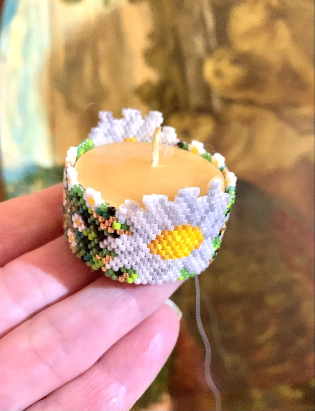 Daisy Beaded Tea Light Brick & Peyote Miyuki Delica 11.0 PDF Pattern ...