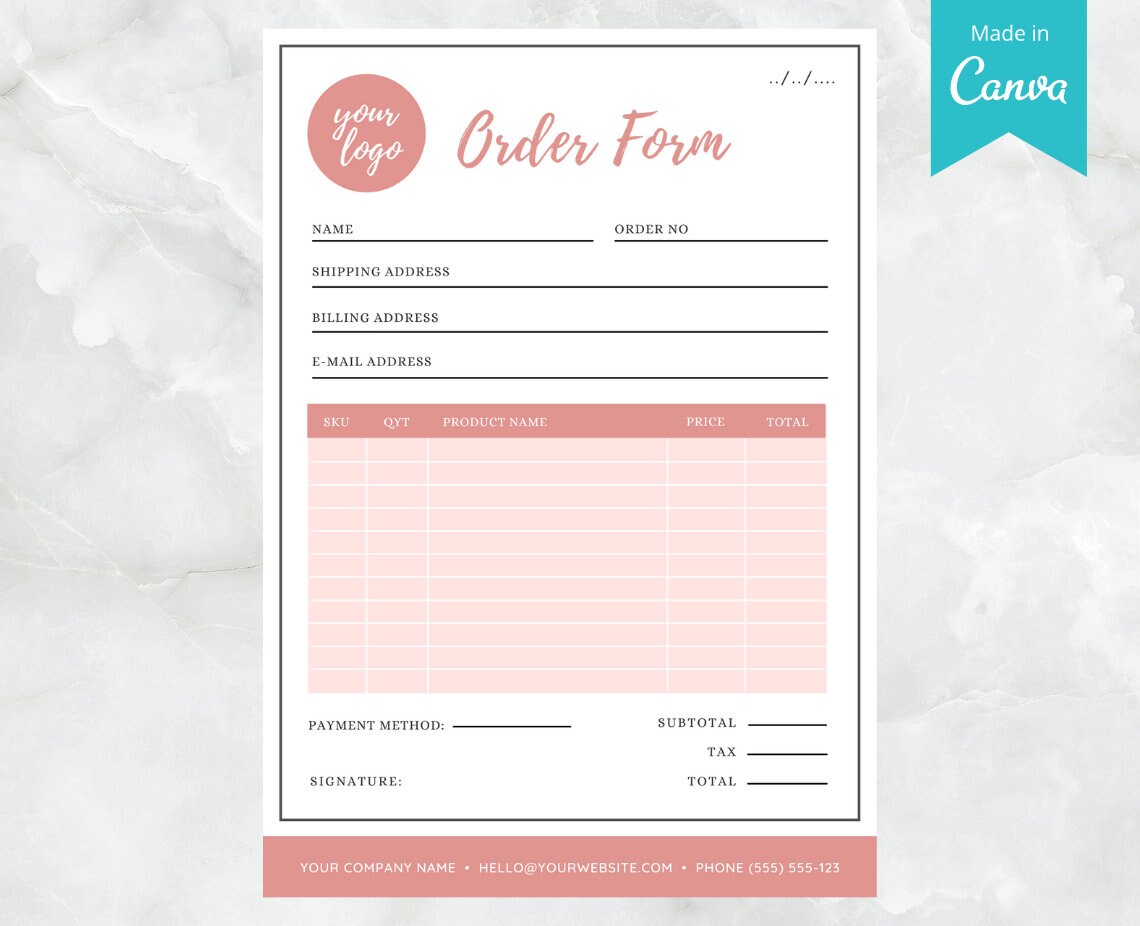 Editable & Printable Pink Order Form Template for Canva, Small Business ...