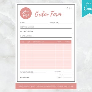 Editable & Printable Pink Order Form Template for Canva, Small Business ...