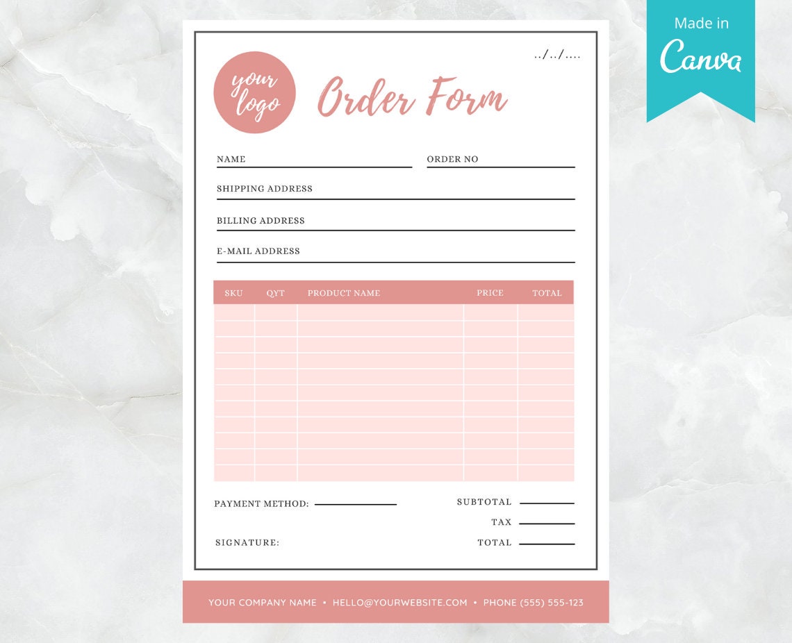Editable & Printable Pink Order Form Template for Canva, Small Business ...