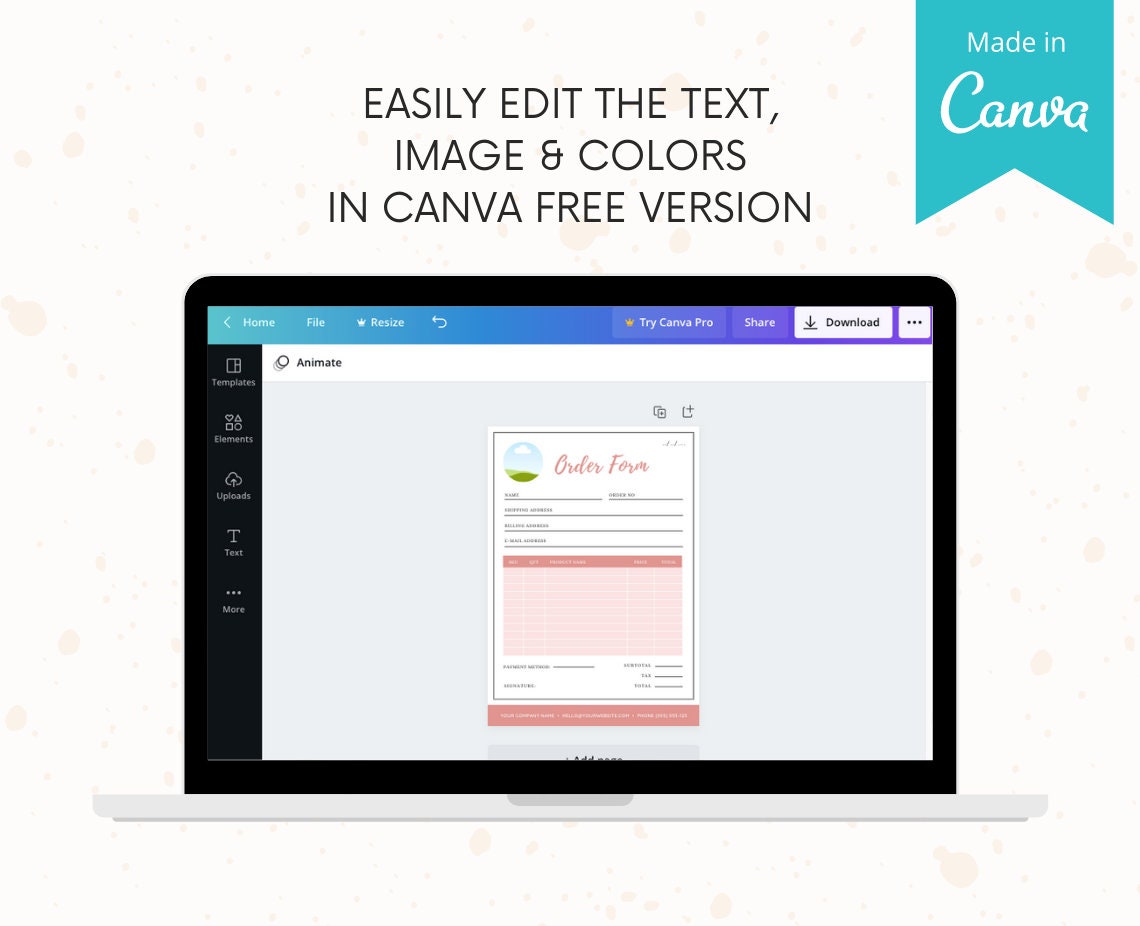 Editable & Printable Pink Order Form Template for Canva, Small Business ...