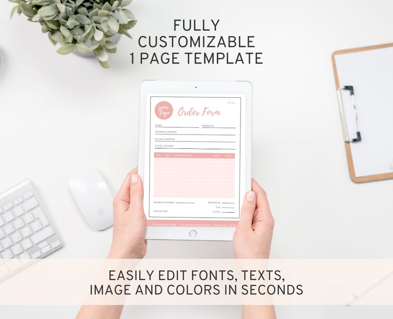 Editable & Printable Pink Order Form Template for Canva, Small Business ...