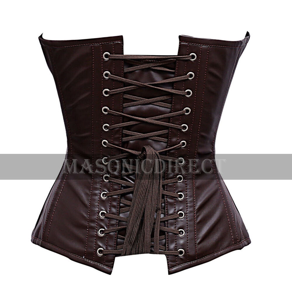 Woman's Heavy Duty Corset Steel Bone Brown Sheep Napa Leather Stylish ...