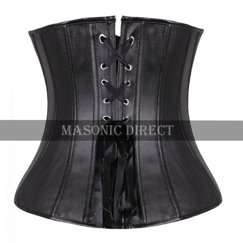 Women's Real Black Leather Corset Gothic Bustier Tops Waist Cincher ...
