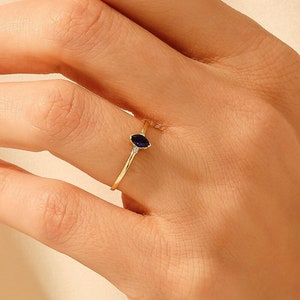 Solid Gold Sapphire Ring, 14k Gold Blue Engagement Ring for Women ...