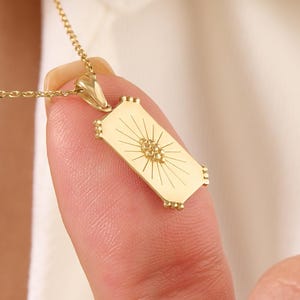 Solid 14k Gold Sunbeam Pendant Necklace Women Rectangle Shape ...