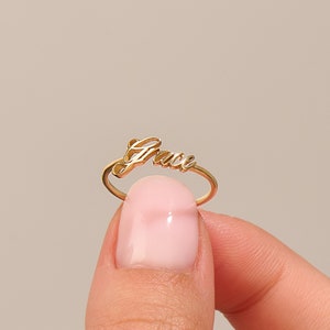 14k Gold Personalized Cursive Name Ring, Solid Gold Custom Name Ring ...