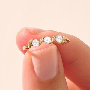 Three Stone Wedding Band,solid Gold Stacking Rings for Women,14k Gold ...