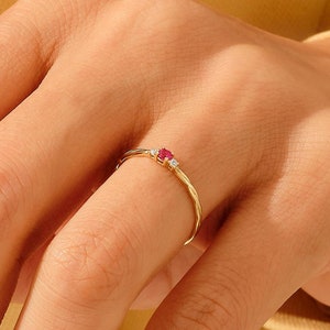 Solid Gold Tiny Ruby Ring, 14k Gold July Birthstone Ring for Women, Minimalist Ruby Ring Pink ...
