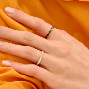 14k Solid Gold Enamel Wedding Band, Initial Marriage Rings Women ...