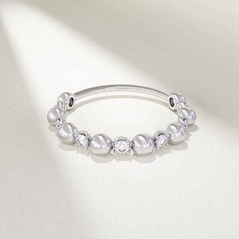 14k Solid Gold Beaded Stacking Ring – Dainty Bubble Band, Minimal ...