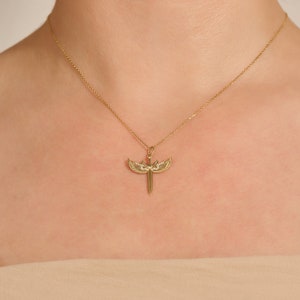 Angel Wing Sword Pendant 14k Solid Gold Justice & Power - Etsy