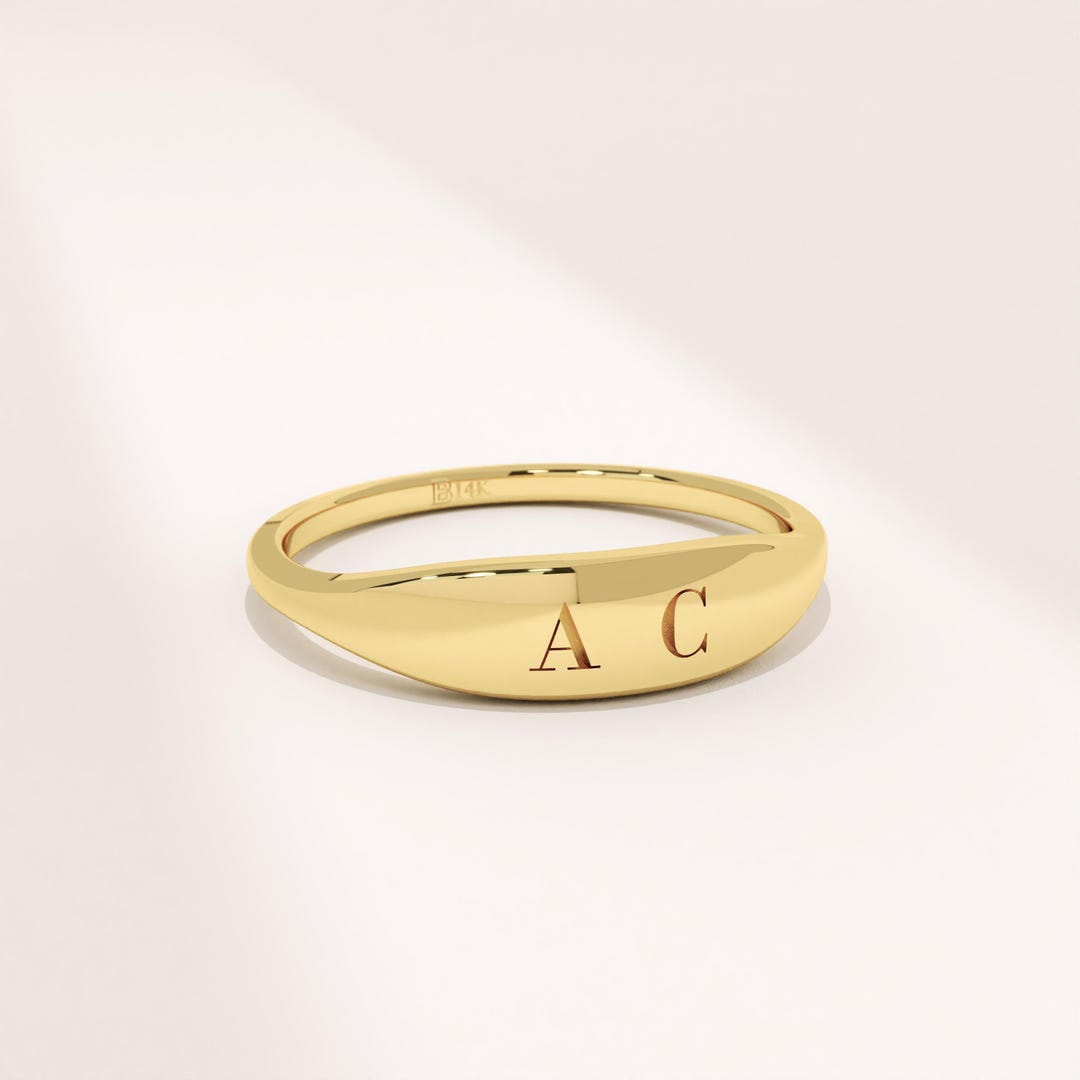 Two Initial Pinky Signet Ring Women Double Initial Engraved 10K 14K 18K ...