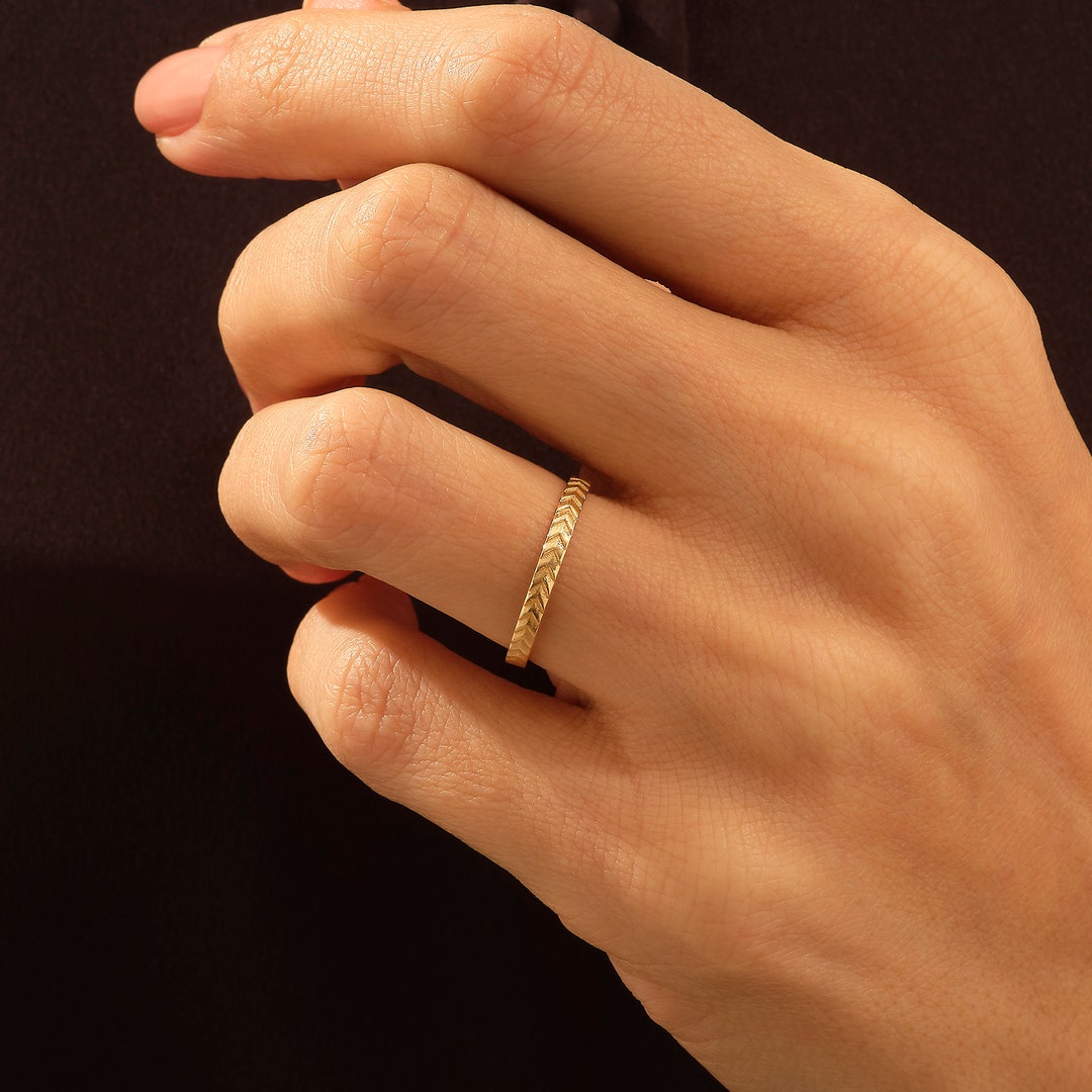 14k Solid Gold Arrow Band Ring Classic Wedding Band Men - Etsy