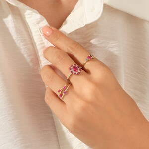 Solid Gold Tiny Ruby Ring, 14k Gold July Birthstone Ring for Women, Minimalist Ruby Ring Pink ...