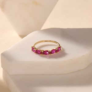 14k Ruby Ring, Solid Gold Ruby Wedding Band for Women, Minimalist ...