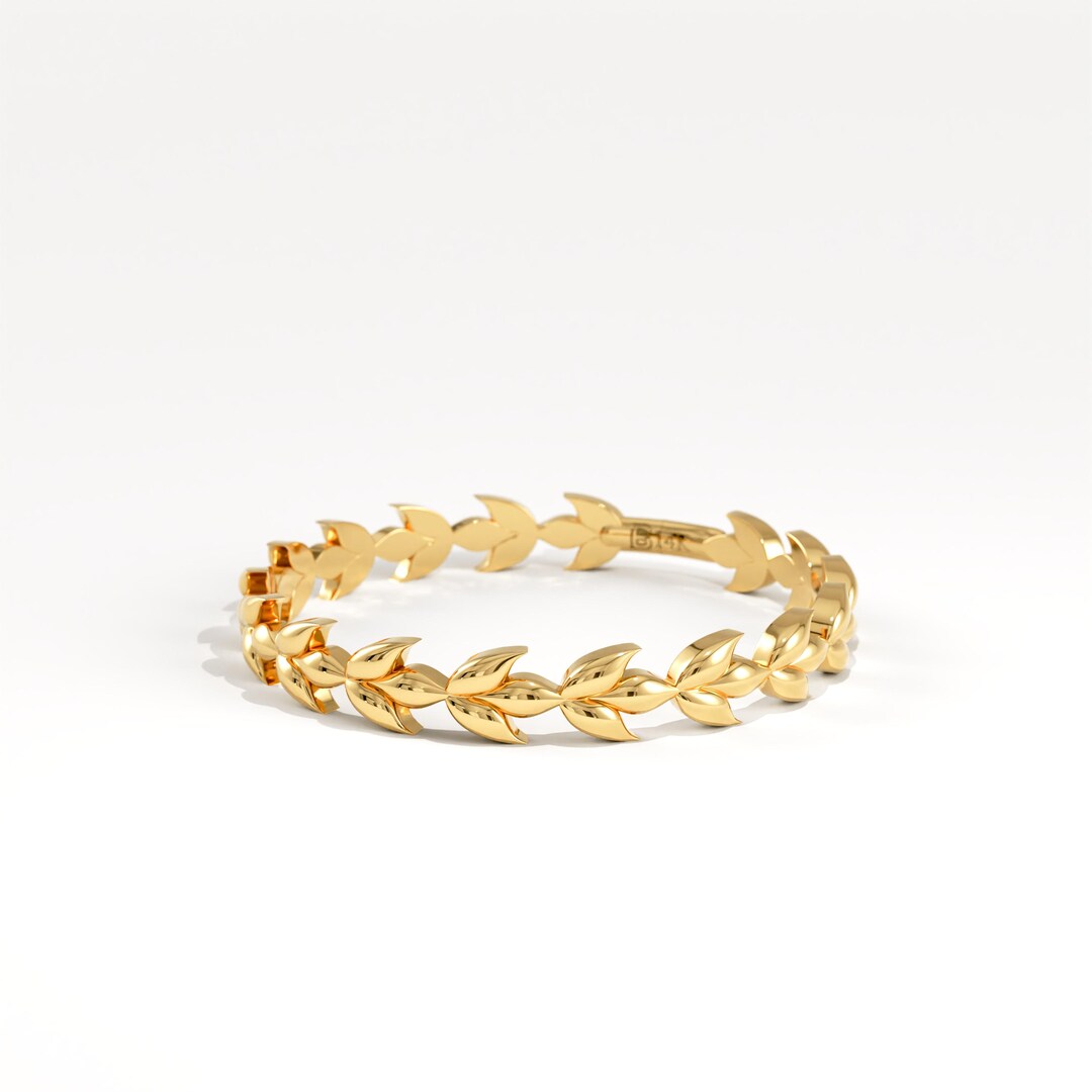 14K Solid Gold Laurel Leaf Eternity Ring, Dainty Olive Branch Wedding ...