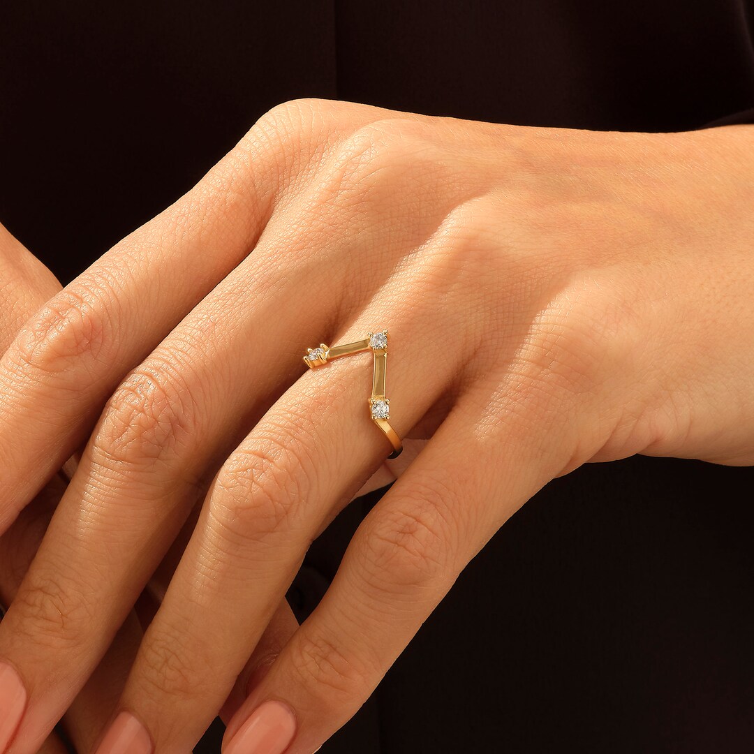 14k Solid Gold V Ring Unique Deep Chevron Ring Enhancer - Etsy UK