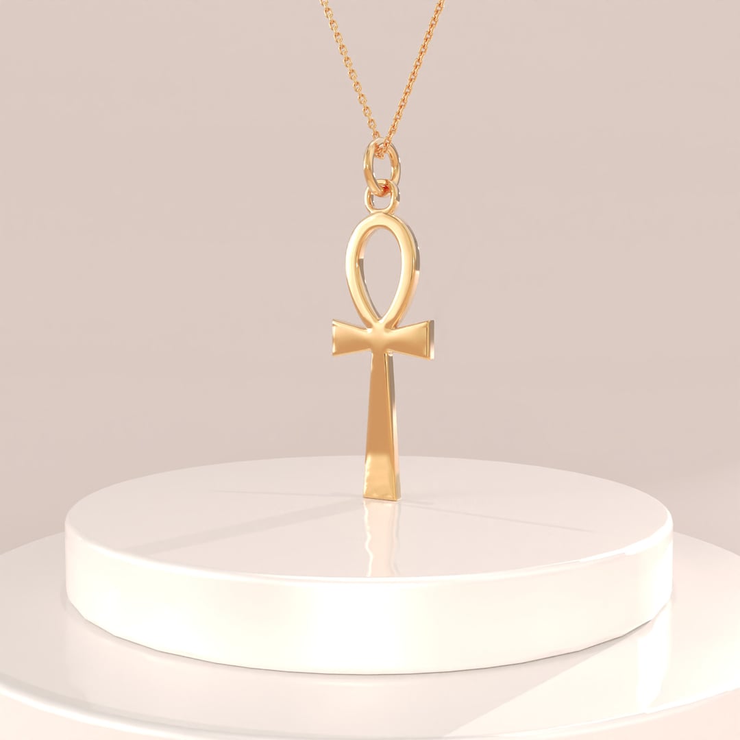 Solid Gold Ankh Pendant Necklace, 14k Gold Egyptian Cross Pendant Women ...