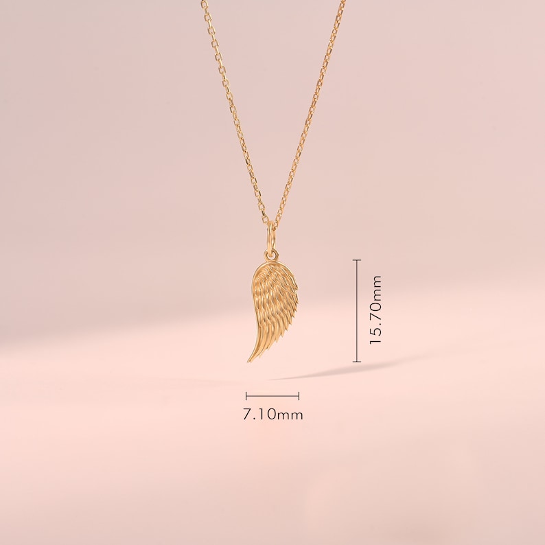 14K Solid Gold Angel Wing Necklace, Tiny Guardian Angel Charm ...