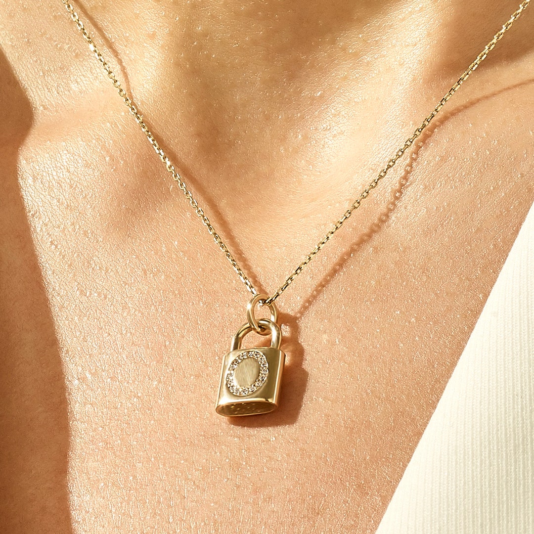 Elegant 14k Lock Pendant, Solid Gold Love Charm Necklace, Minimalist ...