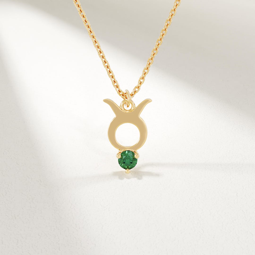 Taurus Zodiac Pendant Necklace in 14k Solid Gold With Emerald Gemstone ...