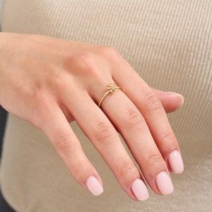 14k Gold Tiny Flower Promise Ring, Solid Gold Cute Engagement Ring ...