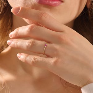 Solid Gold Tiny Ruby Ring, 14k Gold July Birthstone Ring for Women, Minimalist Ruby Ring Pink ...