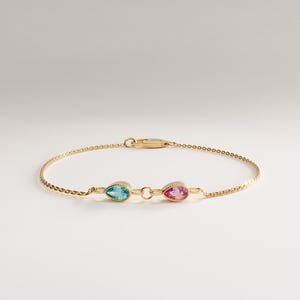 Solid Gold Birthstone Bracelet 14k Gold Pear Stone Family Birthstone Bracelet Custom Gemstone Bracelet Mothers Personalised Gift Bracelet Etsy