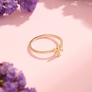 14k Gold Tiny Flower Promise Ring, Solid Gold Cute Engagement Ring ...