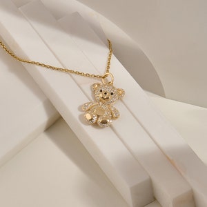 14k Solid Gold Teddy Bear Pendant – Puffed Gummy Charm Necklace for ...