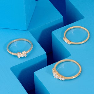 Solid Gold Vintage Wedding Ring, 14k Milgrain Band Slim Trilogy Ring, Minimalist Dainty Ring ...