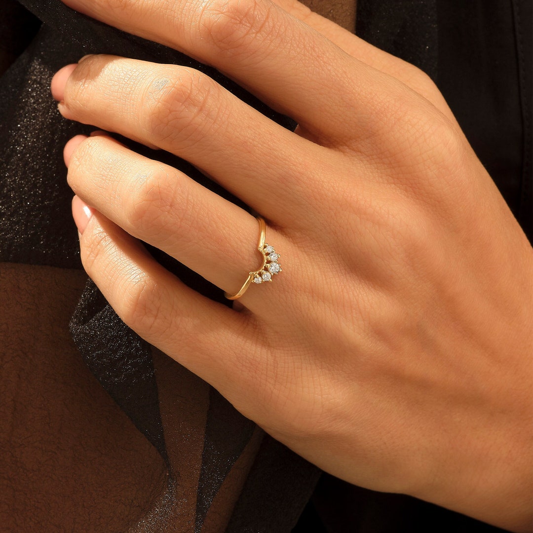 Curved Wedding Band, Solid Gold Solitaire Ring Enhancer, Nesting Ring ...