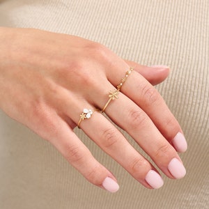 14k Gold Tiny Flower Promise Ring, Solid Gold Cute Engagement Ring ...