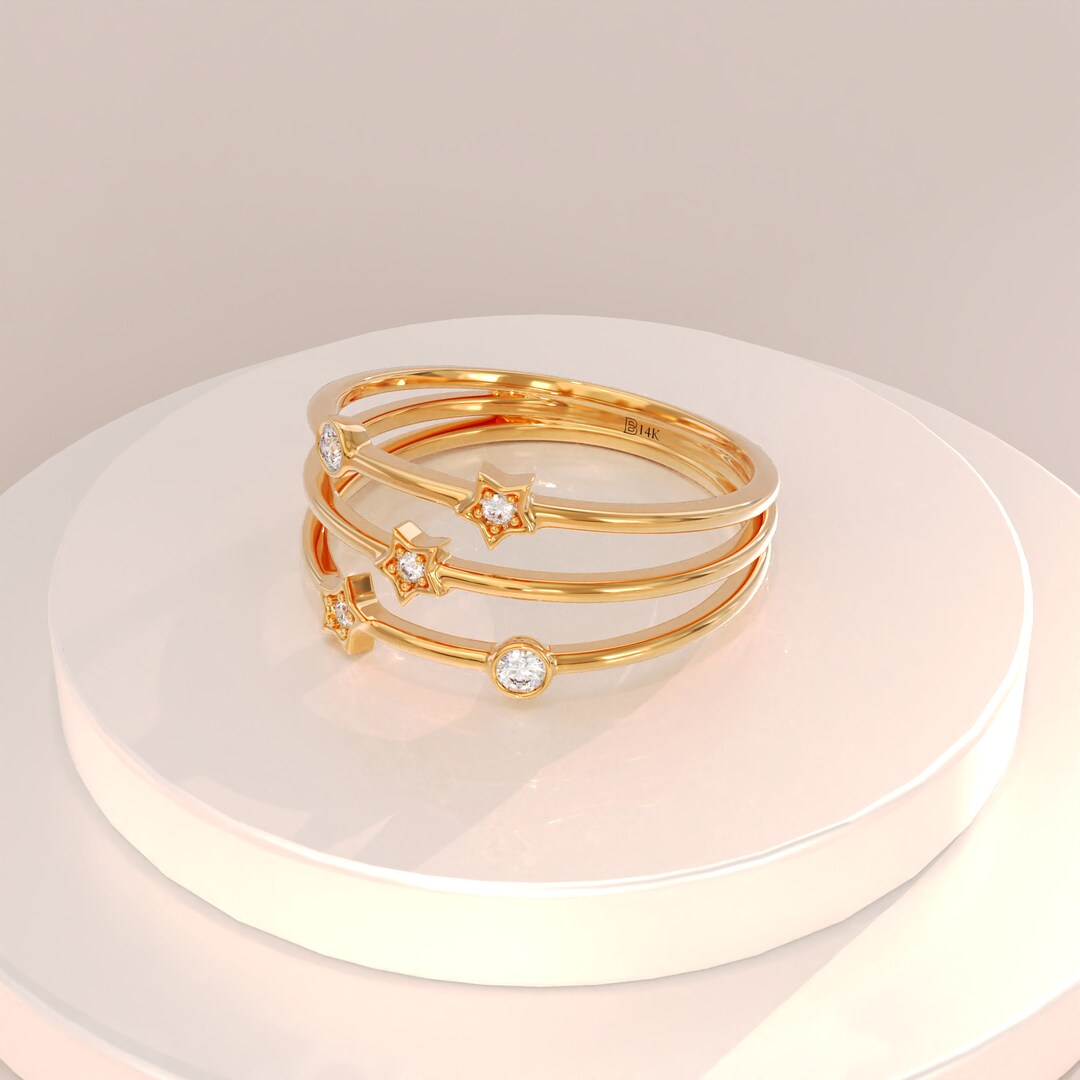 Solid Gold Star Ring, 14k Gold Celestial Rings for Women, Dainty ...