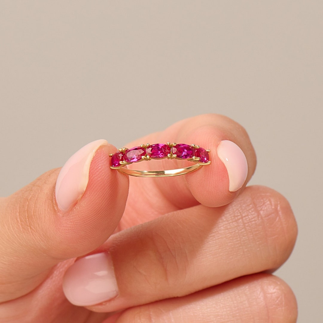 14k Ruby Ring, Solid Gold Ruby Wedding Band for Women, Minimalist ...