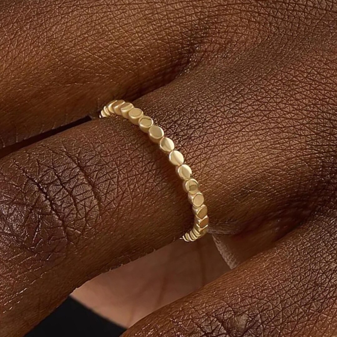 14K Solid Gold Dot Ring Stacking Band Minimal Beaded Ring Gift for ...