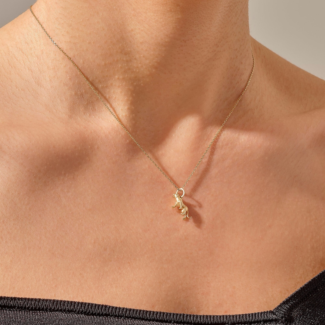 Solid Gold Tiger Pendant 14k Gold Animal Figure Charm Necklace for ...