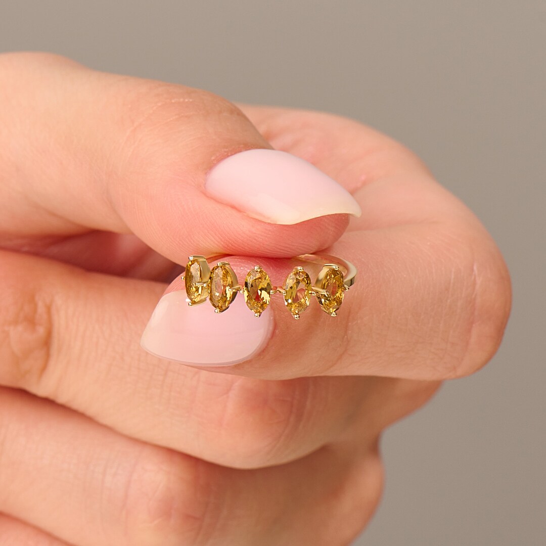 14k Gold Color Change Ring, Solid Gold Statement Ring, 5-stone Ring ...