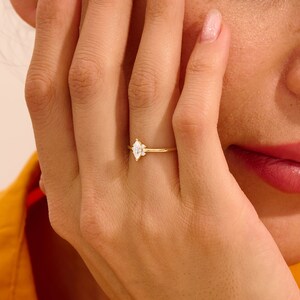 14k Solid Gold Small Moissanite Promise Ring, Marquise Cut Dainty ...