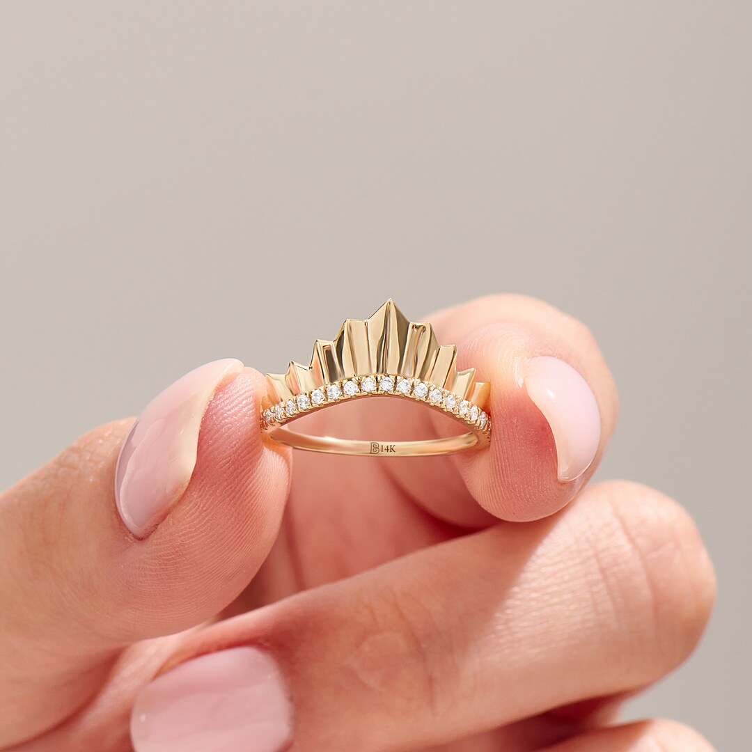 Unique Fancy Crown Statement Ring, 14k Solid Gold Bold Rings for Women, Chunky Nontraditional ...