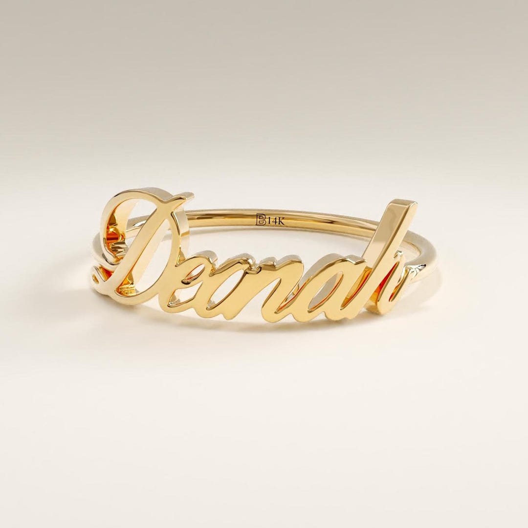 14k Gold Personalized Cursive Name Ring, Solid Gold Custom Name Ring ...