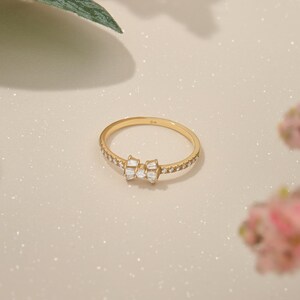 14k Gold Bow Ring Solid Gold Promise Ring for Her Dainty Diamond Ring ...