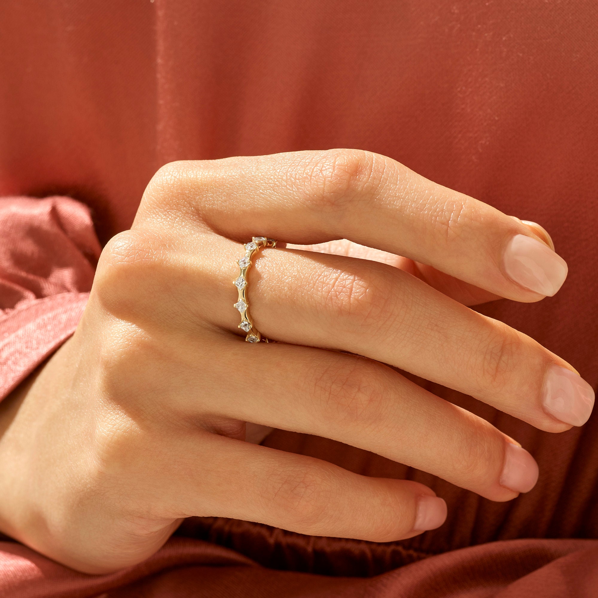 14k Solid Gold Princess Band Ring Full Eternity Wedding Ring - Etsy