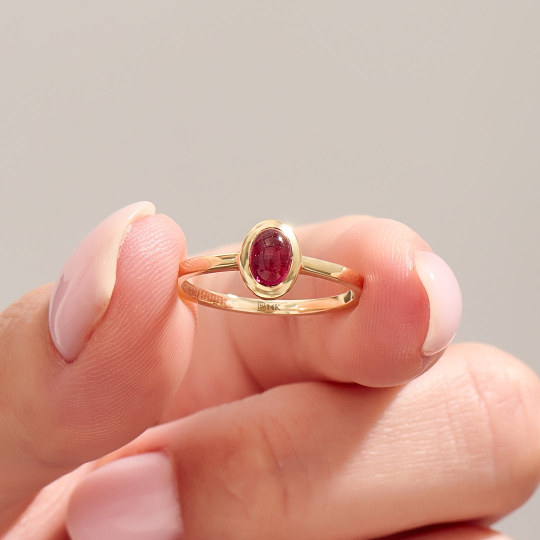 14k Solid Gold Red Gemstone Ring, Red Tourmaline Engagement Ring Women ...