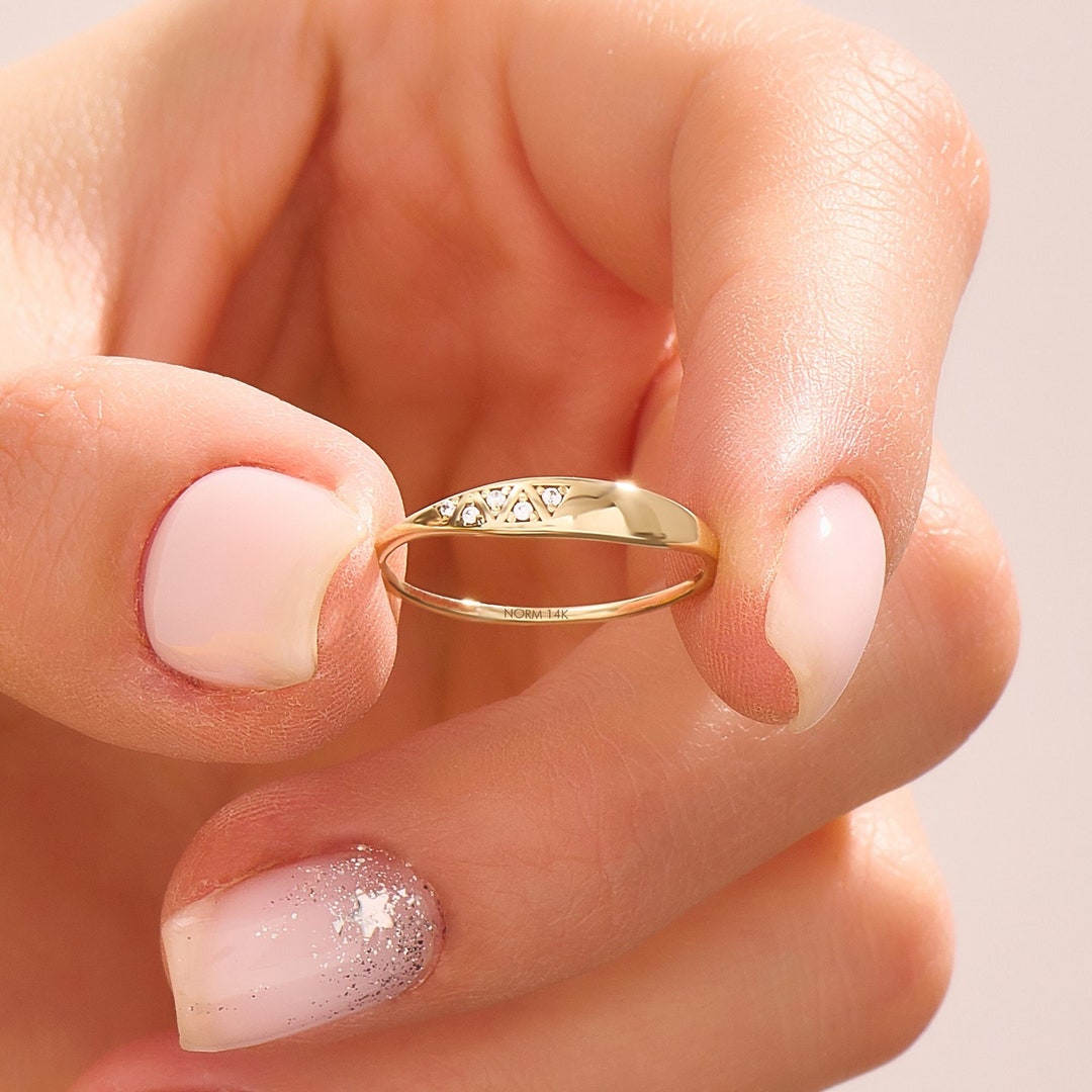 14k Gold Pinky Ring, Solid Gold Tiny Signet Ring, Minimalist Pave Cz ...